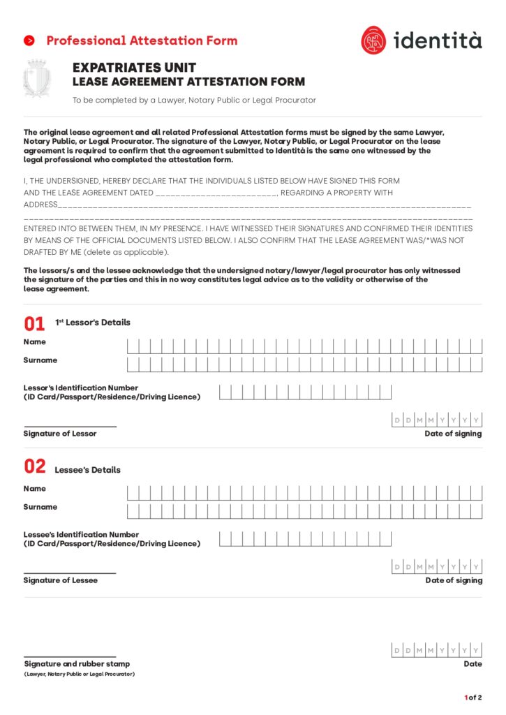 Lease Agreement Attestation Form for Malta Residents - 2024